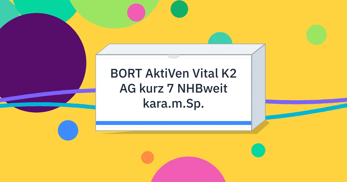 Symbolbild: Packung mit der Aufschrift BORT AktiVen Vital K2 AG kurz 7 NHBweit kara.m.Sp. (PZN 12384603) – Verfügbarkeit und Bezug in Apotheken in Frankfurt am Main