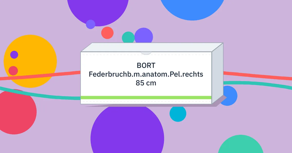 Symbolbild: Packung mit der Aufschrift BORT Federbruchb.m.anatom.Pel.rechts 85 cm (PZN 07195277) – Verfügbarkeit und Bezug in Apotheken in Frankfurt am Main