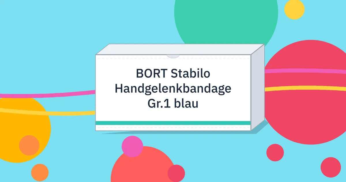 Symbolbild: Packung mit der Aufschrift BORT Stabilo Handgelenkbandage Gr.1 blau (PZN 08527474) – Verfügbarkeit und Bezug in Apotheken in Frankfurt am Main