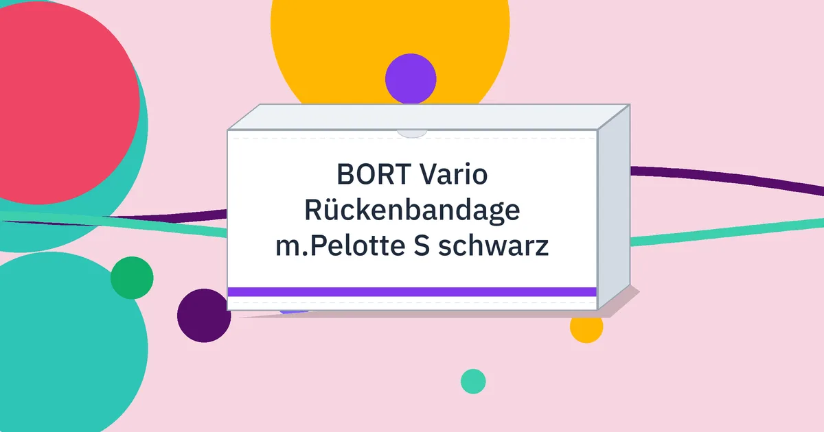 Symbolbild: Packung mit der Aufschrift BORT Vario Rückenbandage m.Pelotte S schwarz (PZN 04100572) – Verfügbarkeit und Bezug in Apotheken in Frankfurt am Main