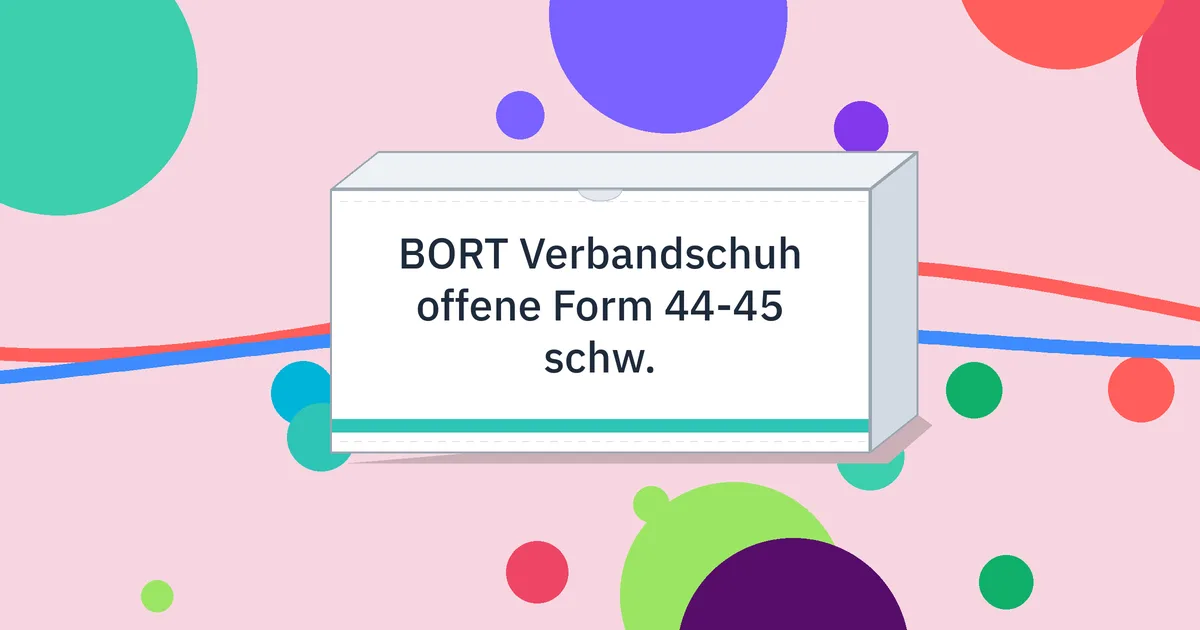Symbolbild: Packung mit der Aufschrift BORT Verbandschuh offene Form 44-45 schw. (PZN 07670264) – Verfügbarkeit und Bezug in Apotheken in Frankfurt am Main