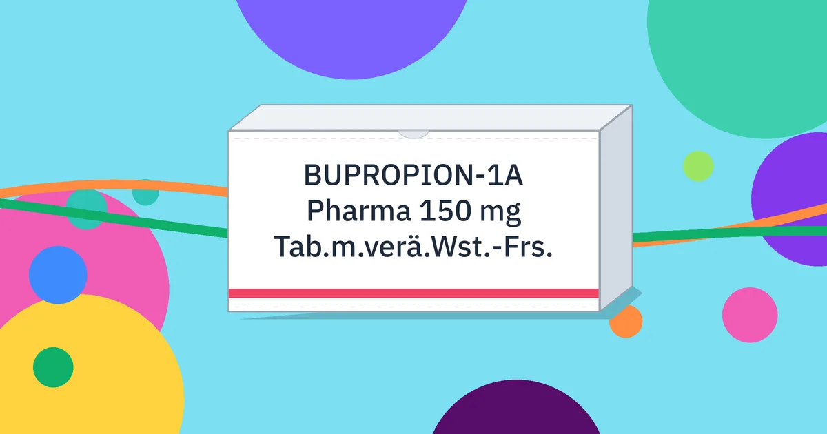 Symbolbild: Packung mit der Aufschrift BUPROPION-1A Pharma 150 mg Tab.m.verä.Wst.-Frs. (PZN 13197381) – Verfügbarkeit und Bezug in Apotheken in Frankfurt am Main