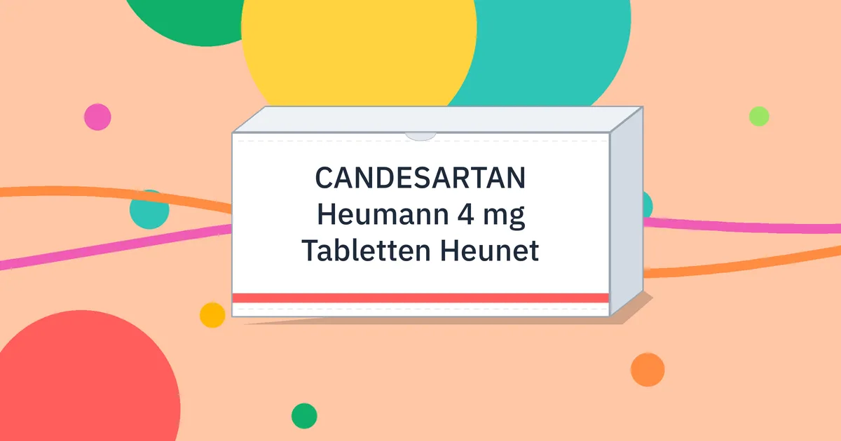 Symbolbild: Packung mit der Aufschrift CANDESARTAN Heumann 4 mg Tabletten Heunet (PZN 14211427) – Verfügbarkeit und Bezug in Apotheken in Frankfurt am Main