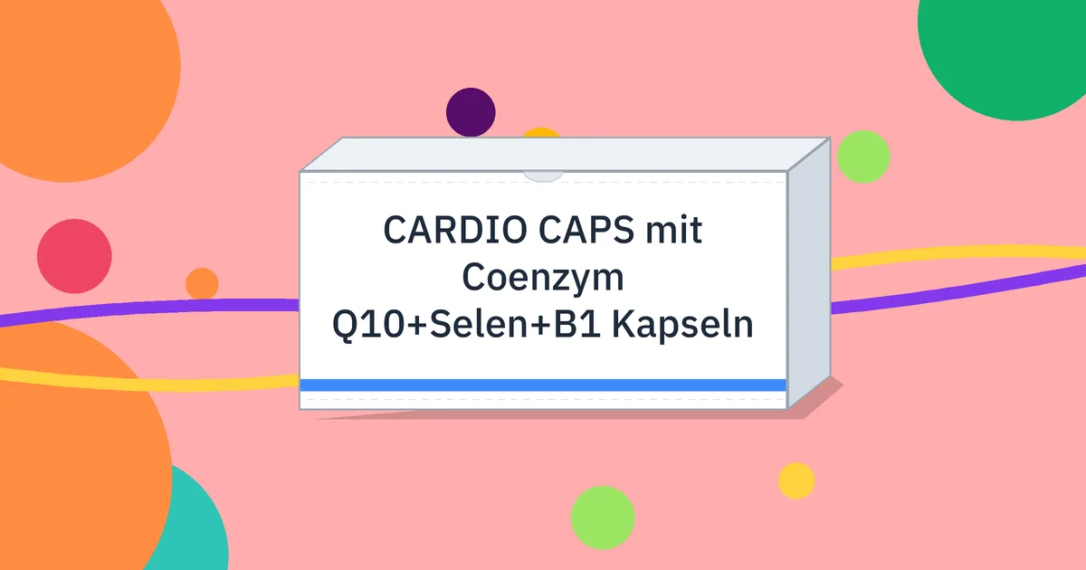 Symbolbild: Packung mit der Aufschrift CARDIO CAPS mit Coenzym Q10+Selen+B1 Kapseln (PZN 15400627) – Verfügbarkeit und Bezug in Apotheken in Frankfurt am Main