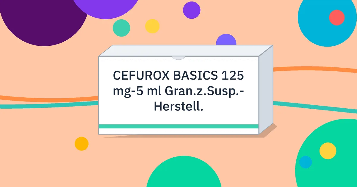 Symbolbild: Packung mit der Aufschrift CEFUROX BASICS 125 mg-5 ml Gran.z.Susp.-Herstell. (PZN 02242078) – Verfügbarkeit und Bezug in Apotheken in Frankfurt am Main