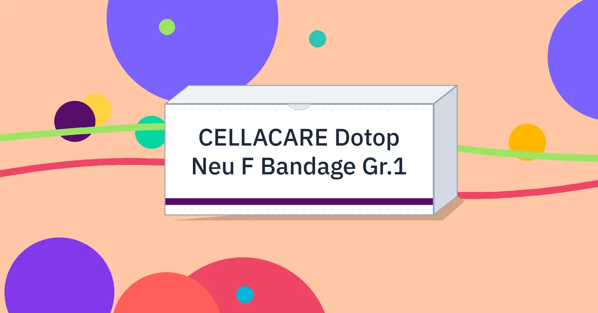 Symbolbild: Packung mit der Aufschrift CELLACARE Dotop Neu F Bandage Gr.1 (PZN 20549461) – Verfügbarkeit und Bezug in Apotheken in Frankfurt am Main