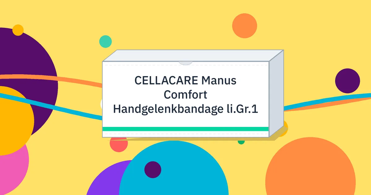 Symbolbild: Packung mit der Aufschrift CELLACARE Manus Comfort Handgelenkbandage li.Gr.1 (PZN 11660780) – Verfügbarkeit und Bezug in Apotheken in Frankfurt am Main