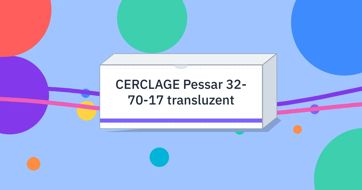 Symbolbild: Packung mit der Aufschrift CERCLAGE Pessar 32-70-17 transluzent (PZN 15226520) – Verfügbarkeit und Bezug in Apotheken in Frankfurt am Main