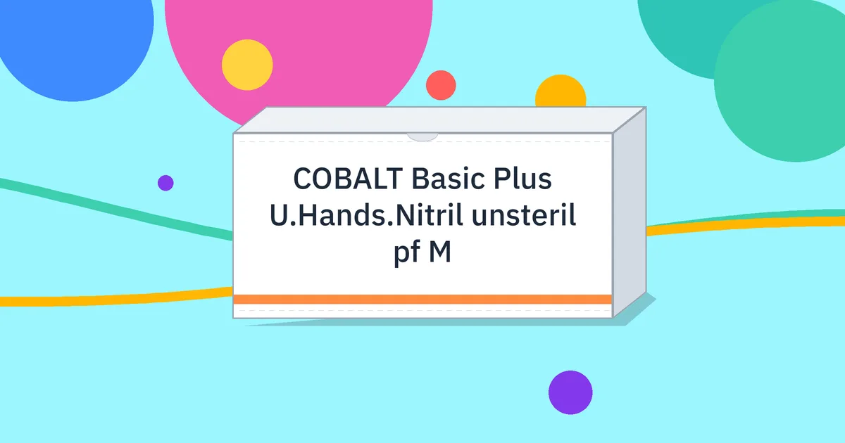 Symbolbild: Packung mit der Aufschrift COBALT Basic Plus U.Hands.Nitril unsteril pf M (PZN 15560153) – Verfügbarkeit und Bezug in Apotheken in Frankfurt am Main