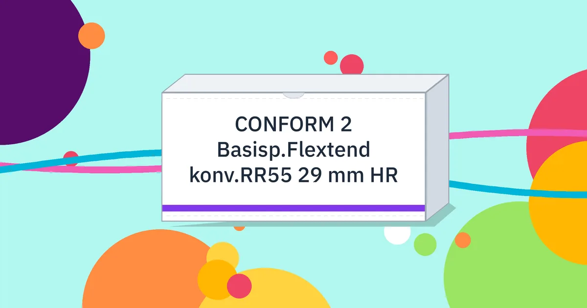 Symbolbild: Packung mit der Aufschrift CONFORM 2 Basisp.Flextend konv.RR55 29 mm HR (PZN 10100984) – Verfügbarkeit und Bezug in Apotheken in Frankfurt am Main