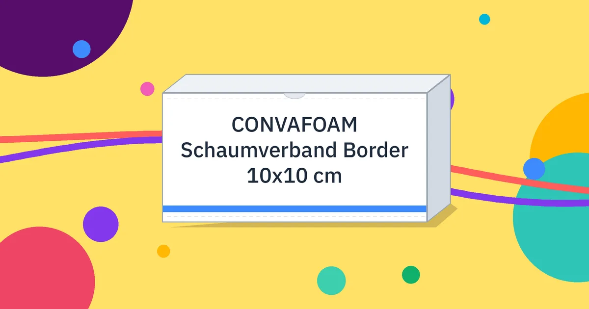 Symbolbild: Packung mit der Aufschrift CONVAFOAM Schaumverband Border 10x10 cm (PZN 17256241) – Verfügbarkeit und Bezug in Apotheken in Frankfurt am Main