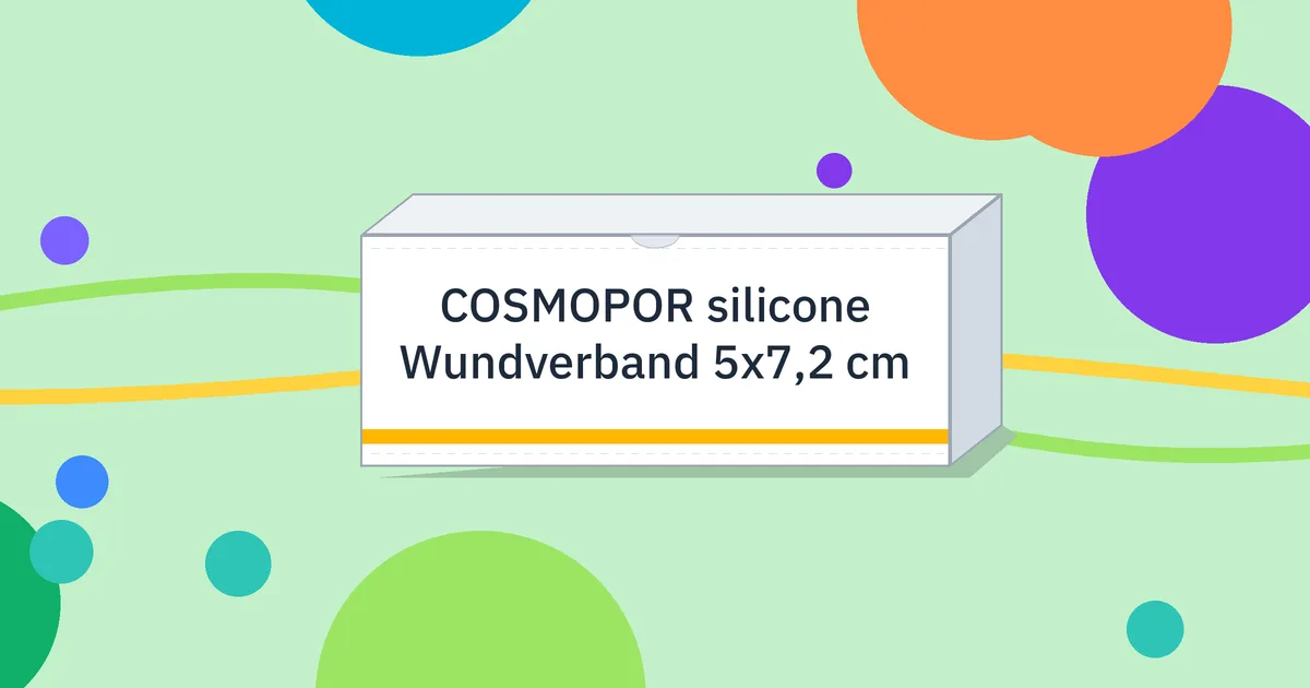 Symbolbild: Packung mit der Aufschrift COSMOPOR silicone Wundverband 5x7,2 cm (PZN 18303830) – Verfügbarkeit und Bezug in Apotheken in Frankfurt am Main