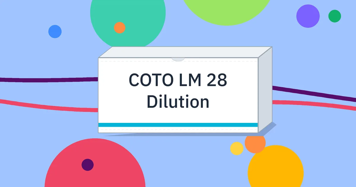 Symbolbild: Packung mit der Aufschrift COTO LM 28 Dilution (PZN 13455558) – Verfügbarkeit und Bezug in Apotheken in Frankfurt am Main