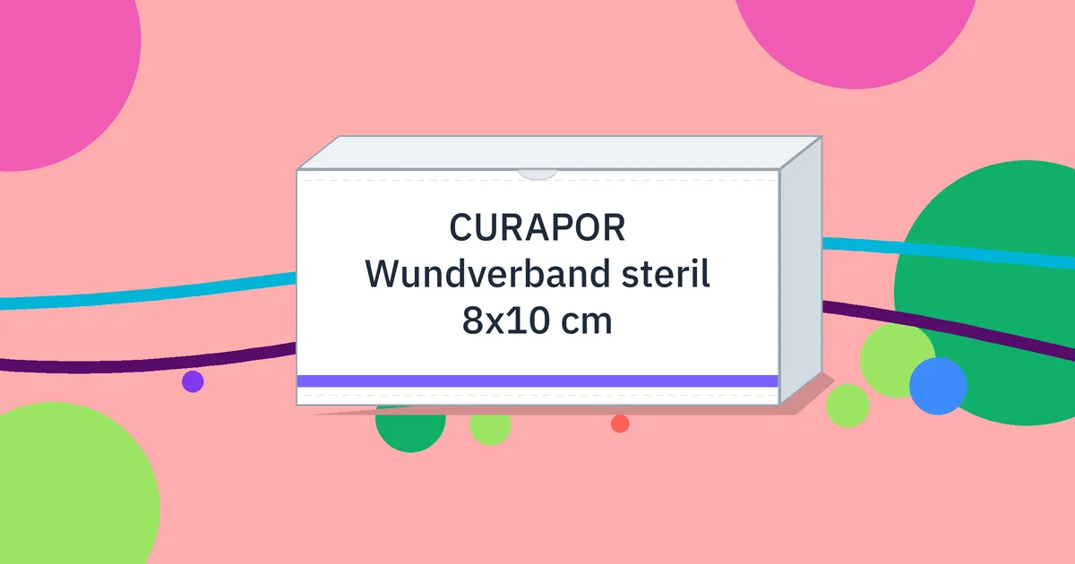 Symbolbild: Packung mit der Aufschrift CURAPOR Wundverband steril 8x10 cm (PZN 01908977) – Verfügbarkeit und Bezug in Apotheken in Frankfurt am Main
