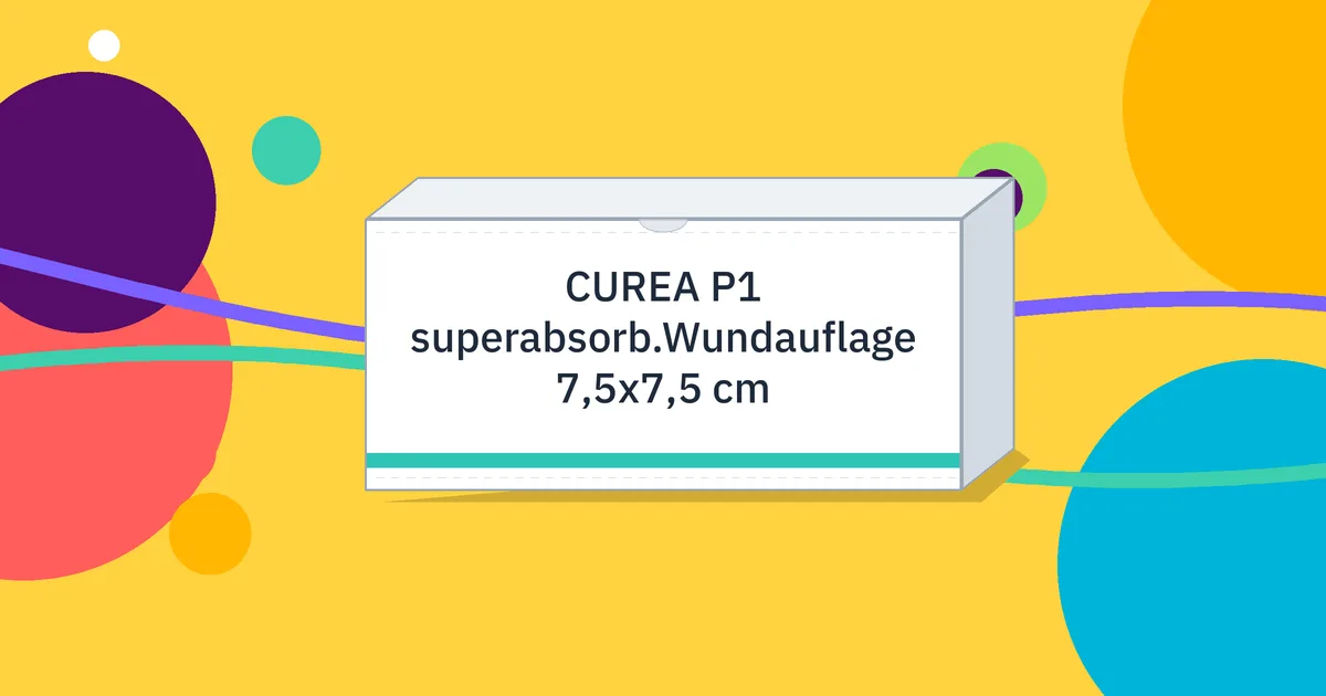 Symbolbild: Packung mit der Aufschrift CUREA P1 superabsorb.Wundauflage 7,5x7,5 cm (PZN 04122131) – Verfügbarkeit und Bezug in Apotheken in Frankfurt am Main