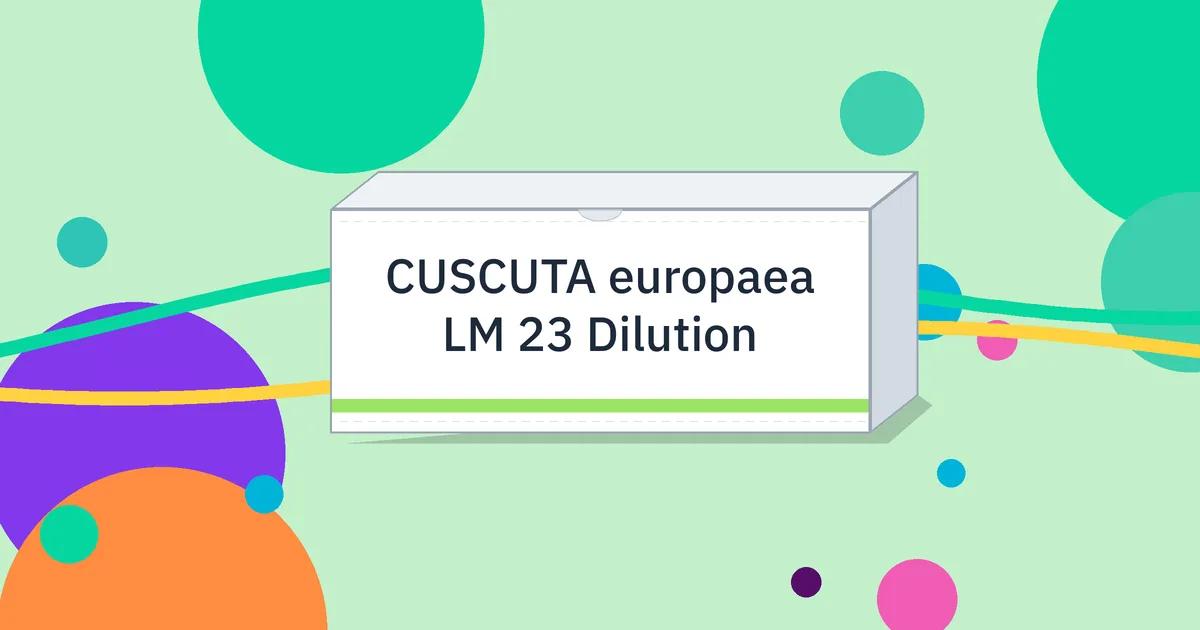 Symbolbild: Packung mit der Aufschrift CUSCUTA europaea LM 23 Dilution (PZN 13459243) – Verfügbarkeit und Bezug in Apotheken in Frankfurt am Main