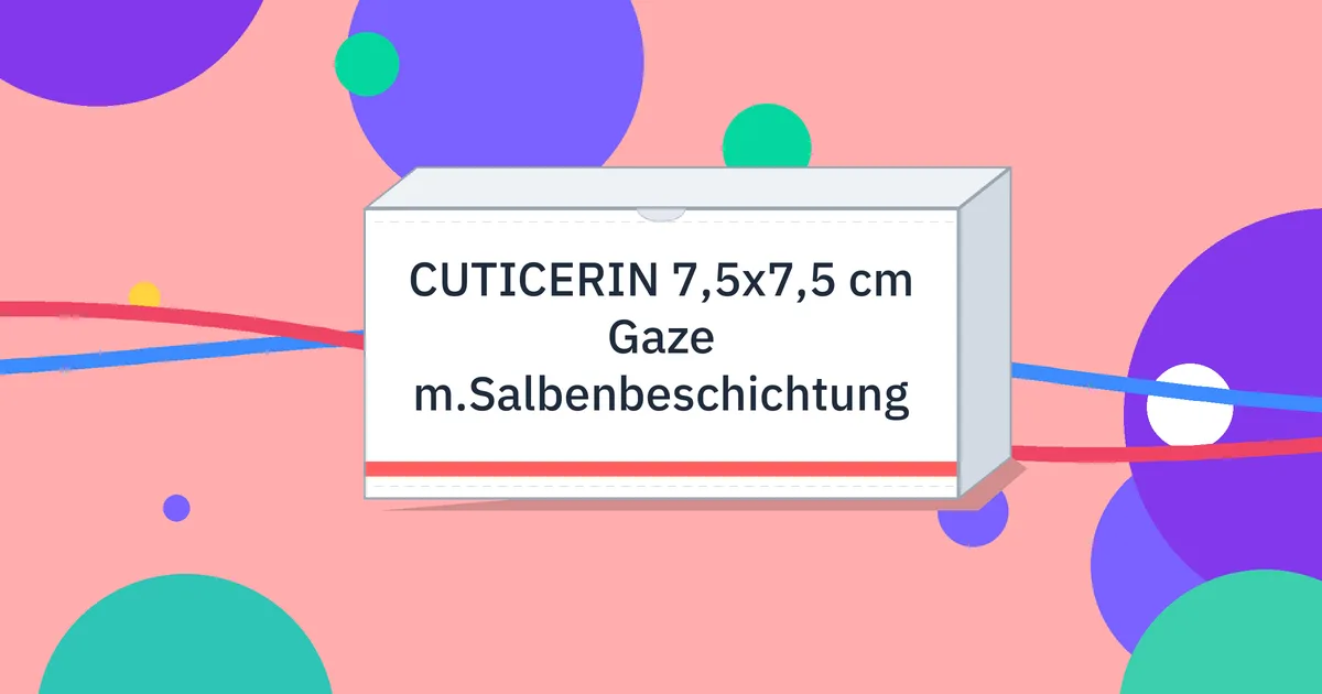Symbolbild: Packung mit der Aufschrift CUTICERIN 7,5x7,5 cm Gaze m.Salbenbeschichtung (PZN 19699793) – Verfügbarkeit und Bezug in Apotheken in Frankfurt am Main