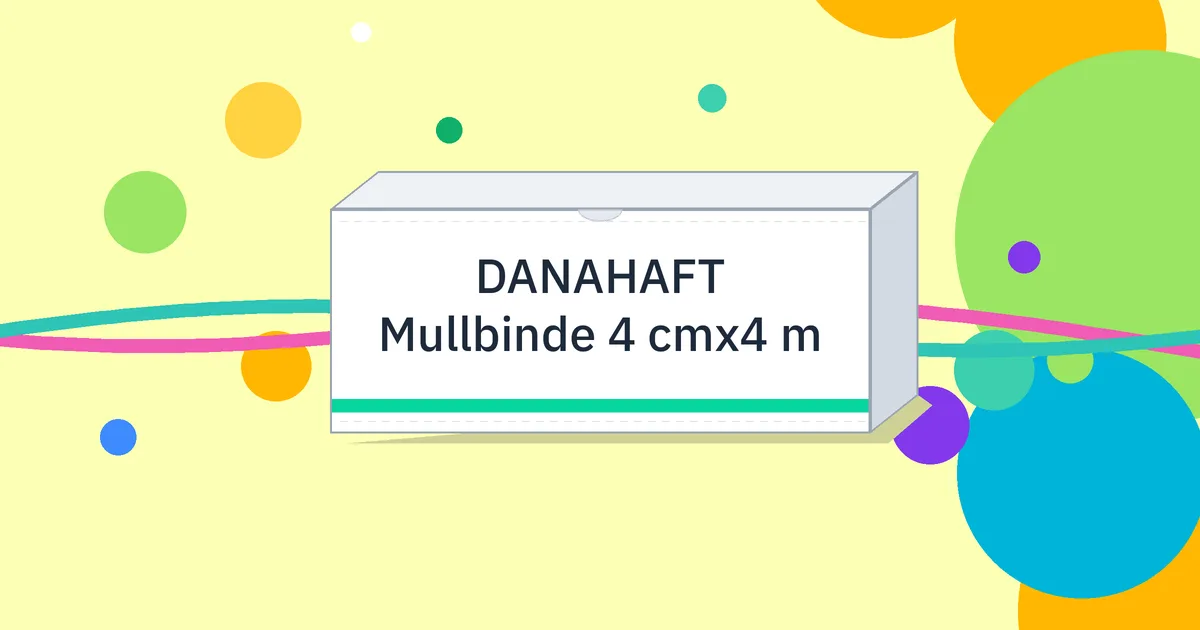 Symbolbild: Packung mit der Aufschrift DANAHAFT Mullbinde 4 cmx4 m (PZN 07636557) – Verfügbarkeit und Bezug in Apotheken in Frankfurt am Main
