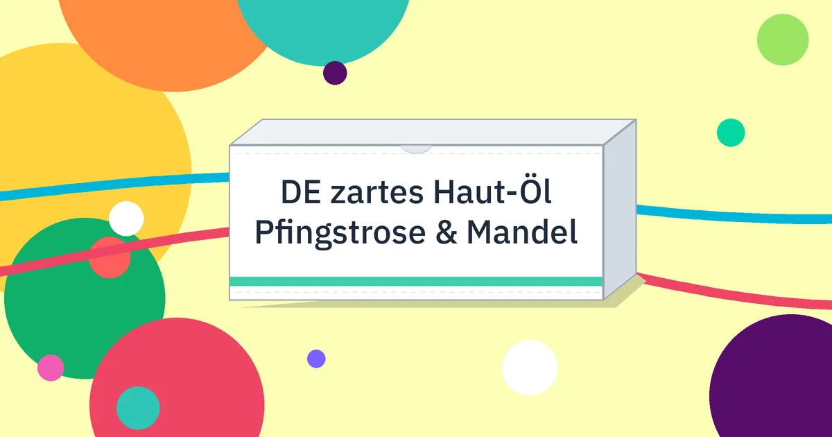 Symbolbild: Packung mit der Aufschrift DE zartes Haut-Öl Pfingstrose & Mandel (PZN 18134451) – Verfügbarkeit und Bezug in Apotheken in Frankfurt am Main