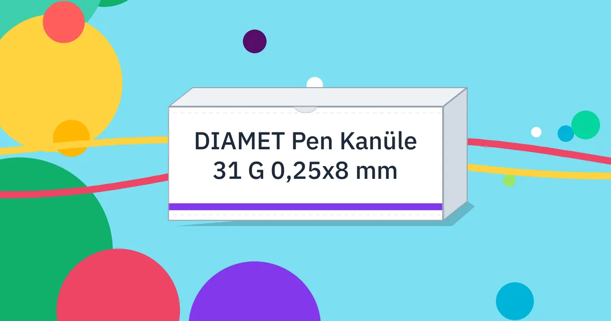 Symbolbild: Packung mit der Aufschrift DIAMET Pen Kanüle 31 G 0,25x8 mm (PZN 17516191) – Verfügbarkeit und Bezug in Apotheken in Frankfurt am Main
