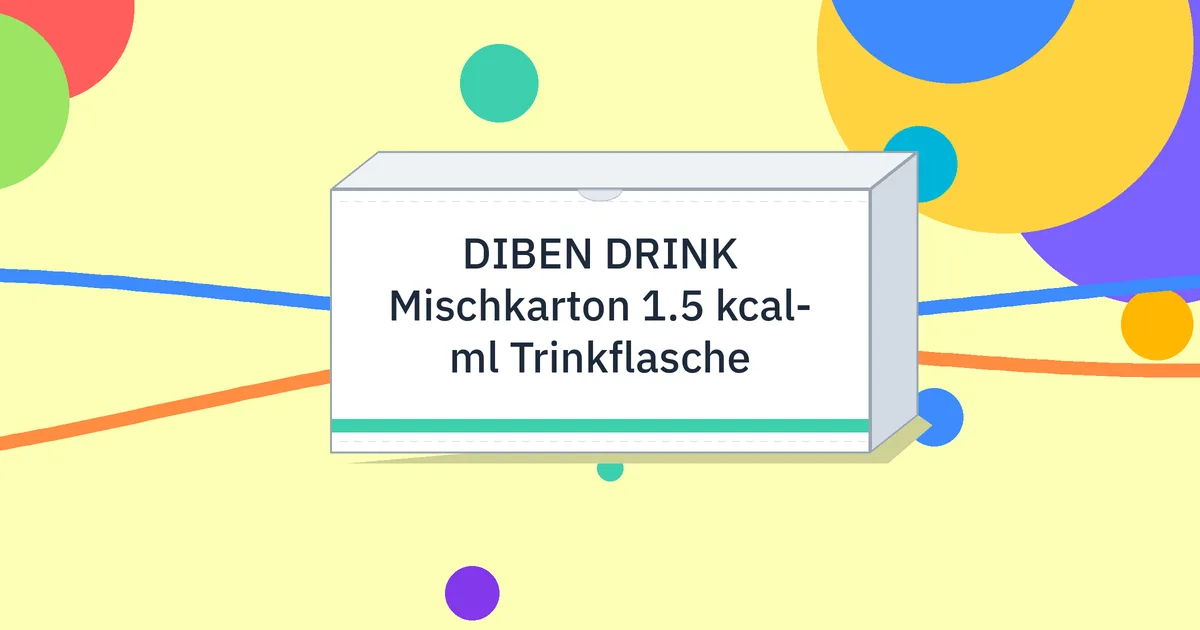 Symbolbild: Packung mit der Aufschrift DIBEN DRINK Mischkarton 1.5 kcal-ml Trinkflasche (PZN 20207430) – Verfügbarkeit und Bezug in Apotheken in Frankfurt am Main