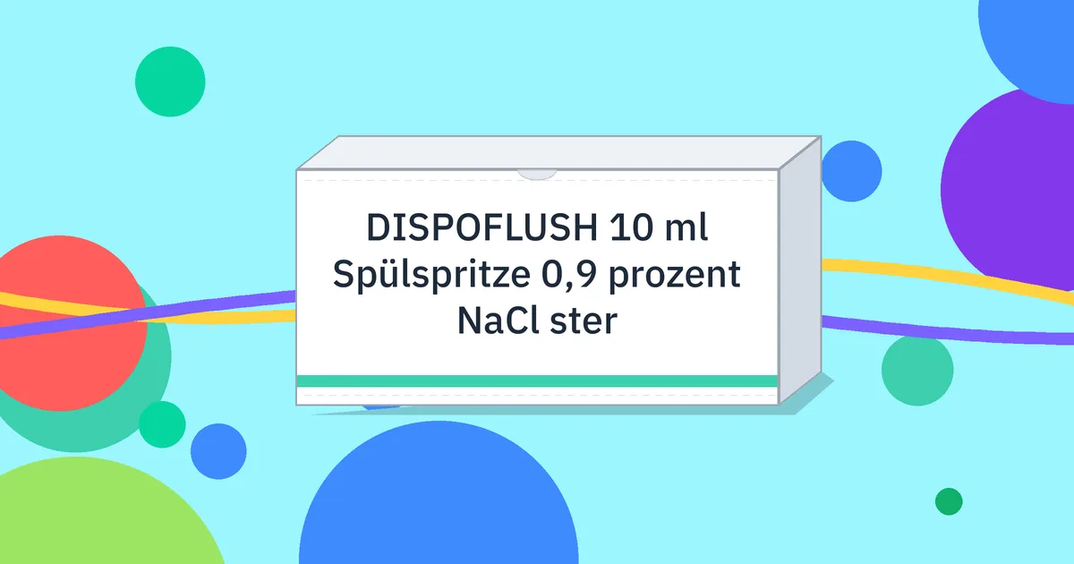 Symbolbild: Packung mit der Aufschrift DISPOFLUSH 10 ml Spülspritze 0,9 prozent NaCl ster (PZN 18060149) – Verfügbarkeit und Bezug in Apotheken in Frankfurt am Main