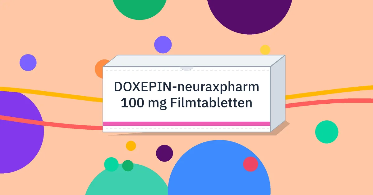 Symbolbild: Packung mit der Aufschrift DOXEPIN-neuraxpharm 100 mg Filmtabletten (PZN 04815466) – Verfügbarkeit und Bezug in Apotheken in Frankfurt am Main