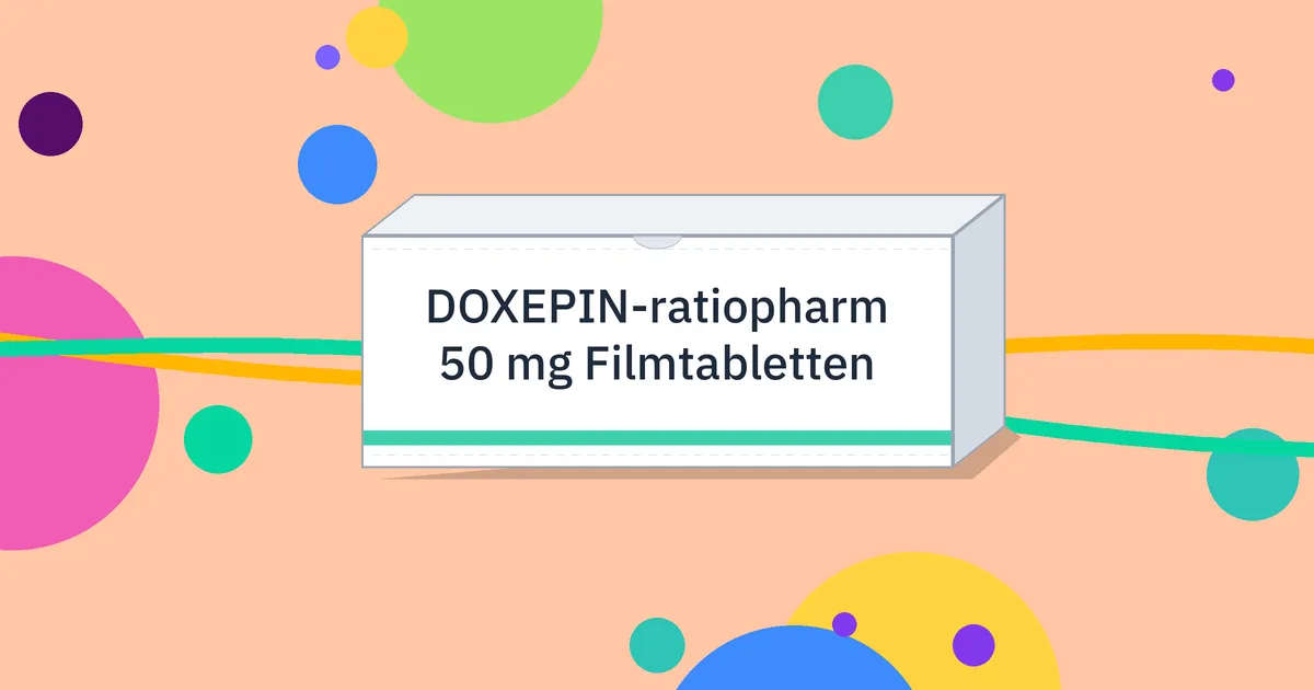 Symbolbild: Packung mit der Aufschrift DOXEPIN-ratiopharm 50 mg Filmtabletten (PZN 01252502) – Verfügbarkeit und Bezug in Apotheken in Frankfurt am Main