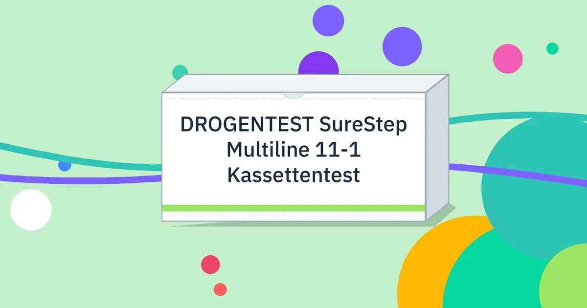 Symbolbild: Packung mit der Aufschrift DROGENTEST SureStep Multiline 11-1 Kassettentest (PZN 16589549) – Verfügbarkeit und Bezug in Apotheken in Frankfurt am Main