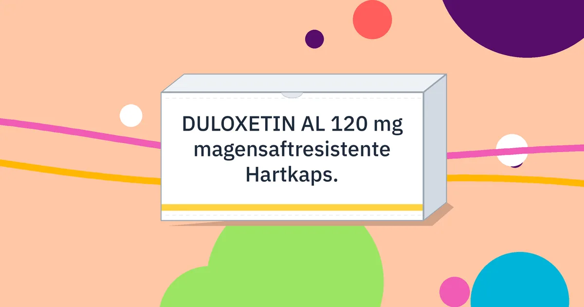 Symbolbild: Packung mit der Aufschrift DULOXETIN AL 120 mg magensaftresistente Hartkaps. (PZN 18249160) – Verfügbarkeit und Bezug in Apotheken in Frankfurt am Main