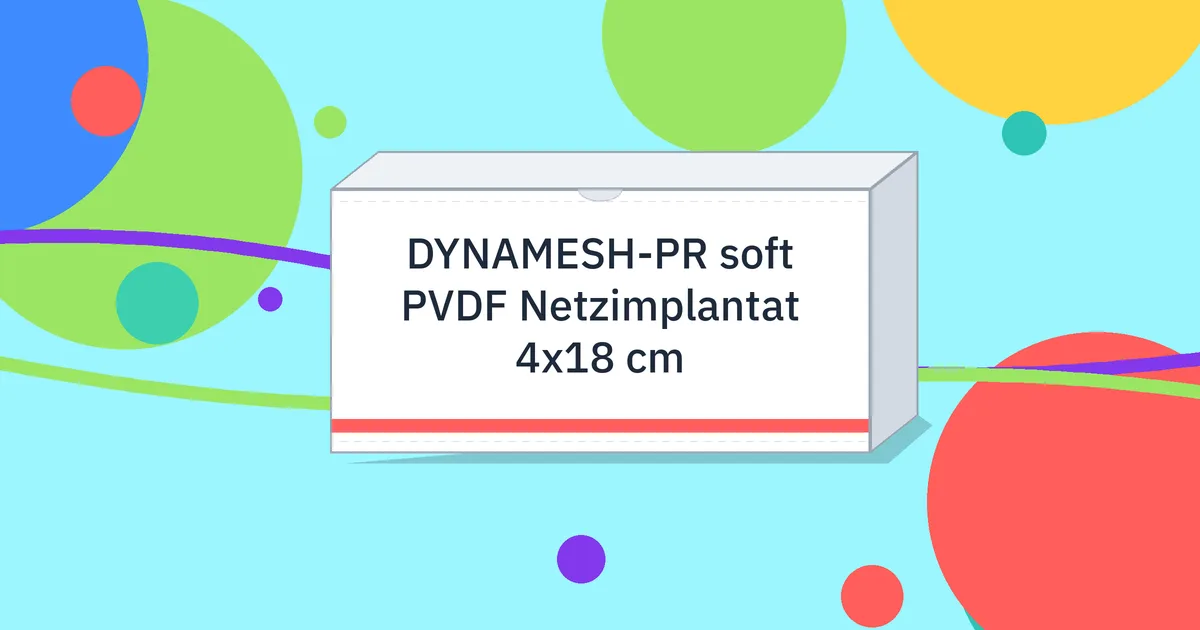 Symbolbild: Packung mit der Aufschrift DYNAMESH-PR soft PVDF Netzimplantat 4x18 cm (PZN 19390305) – Verfügbarkeit und Bezug in Apotheken in Frankfurt am Main