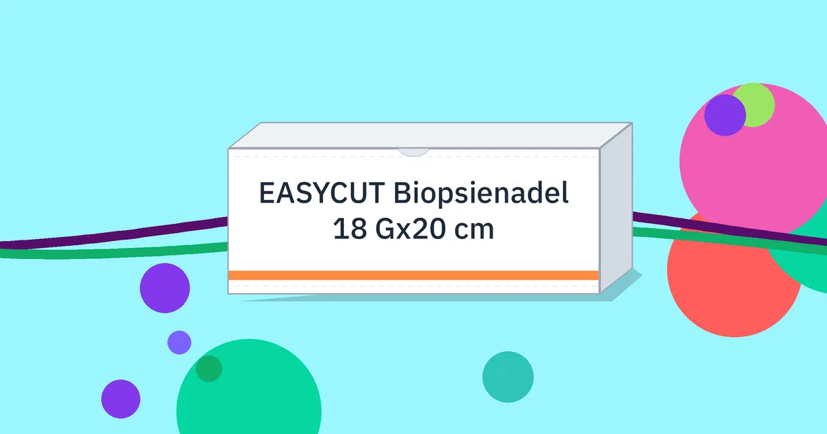 Symbolbild: Packung mit der Aufschrift EASYCUT Biopsienadel 18 Gx20 cm (PZN 16920978) – Verfügbarkeit und Bezug in Apotheken in Frankfurt am Main