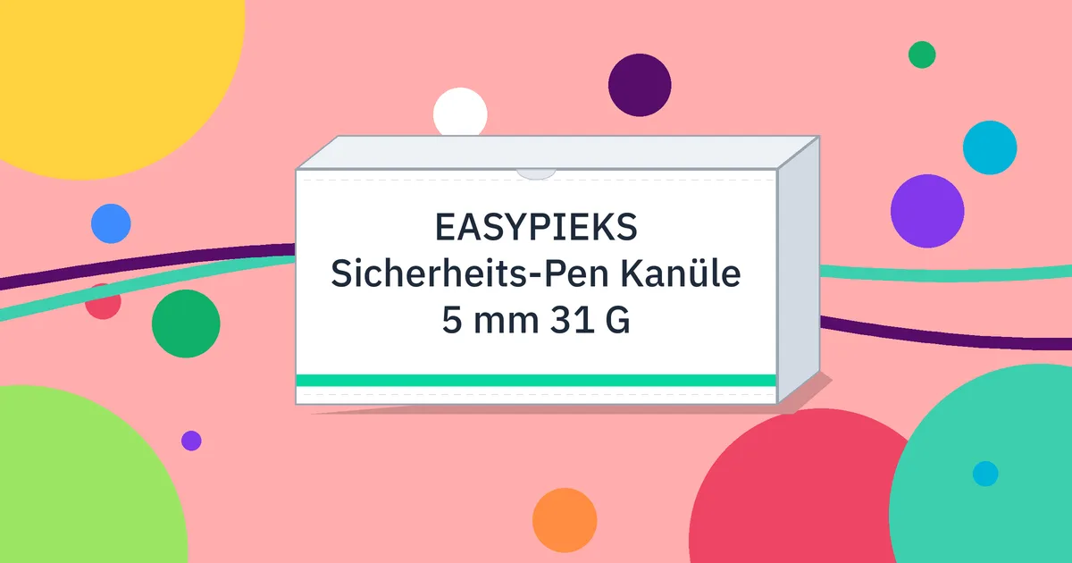 Symbolbild: Packung mit der Aufschrift EASYPIEKS Sicherheits-Pen Kanüle 5 mm 31 G (PZN 18032472) – Verfügbarkeit und Bezug in Apotheken in Frankfurt am Main