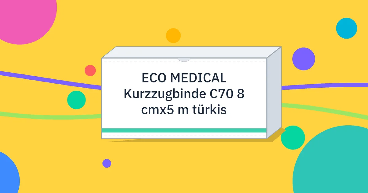 Symbolbild: Packung mit der Aufschrift ECO MEDICAL Kurzzugbinde C70 8 cmx5 m türkis (PZN 14189751) – Verfügbarkeit und Bezug in Apotheken in Frankfurt am Main