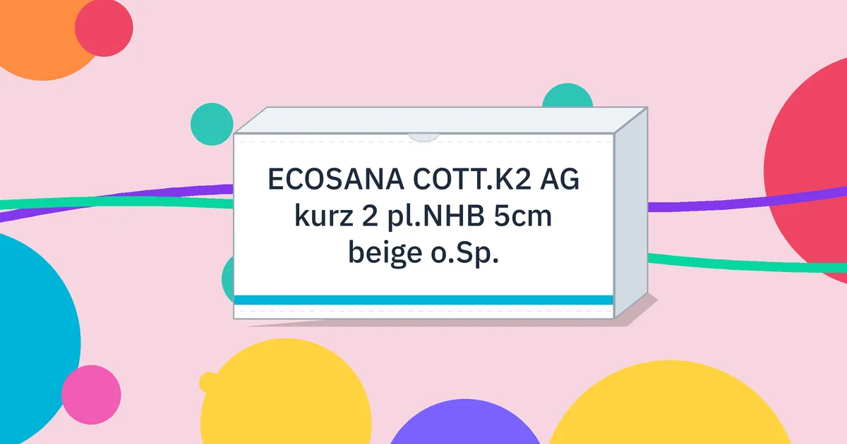 Symbolbild: Packung mit der Aufschrift ECOSANA COTT.K2 AG kurz 2 pl.NHB 5cm beige o.Sp. (PZN 16949077) – Verfügbarkeit und Bezug in Apotheken in Frankfurt am Main
