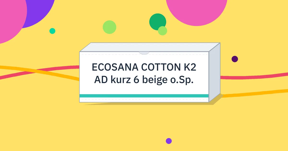 Symbolbild: Packung mit der Aufschrift ECOSANA COTTON K2 AD kurz 6 beige o.Sp. (PZN 16948267) – Verfügbarkeit und Bezug in Apotheken in Frankfurt am Main