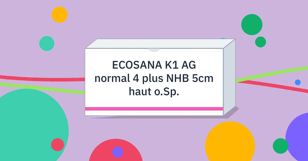 Symbolbild: Packung mit der Aufschrift ECOSANA K1 AG normal 4 plus NHB 5cm haut o.Sp. (PZN 04728603) – Verfügbarkeit und Bezug in Apotheken in Frankfurt am Main