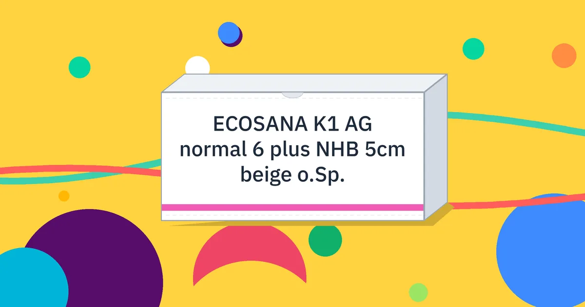 Symbolbild: Packung mit der Aufschrift ECOSANA K1 AG normal 6 plus NHB 5cm beige o.Sp. (PZN 04729927) – Verfügbarkeit und Bezug in Apotheken in Frankfurt am Main