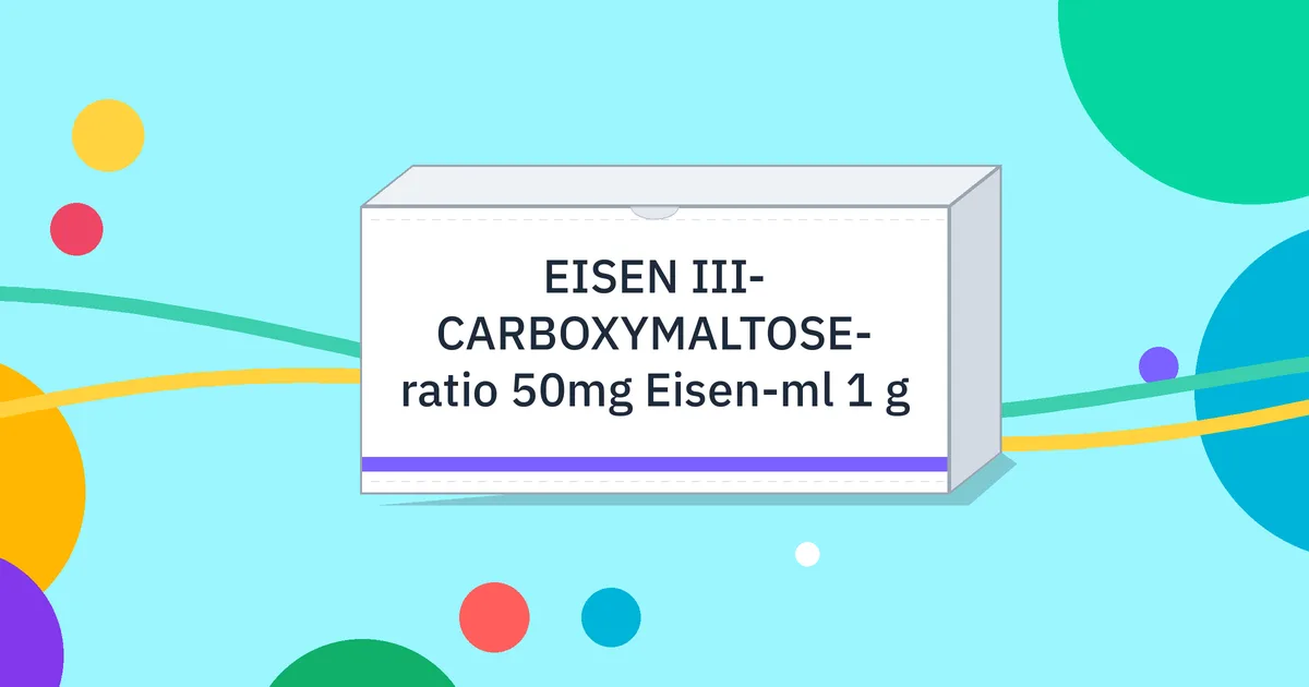 Symbolbild: Packung mit der Aufschrift EISEN III-CARBOXYMALTOSE-ratio 50mg Eisen-ml 1 g (PZN 18849575) – Verfügbarkeit und Bezug in Apotheken in Frankfurt am Main