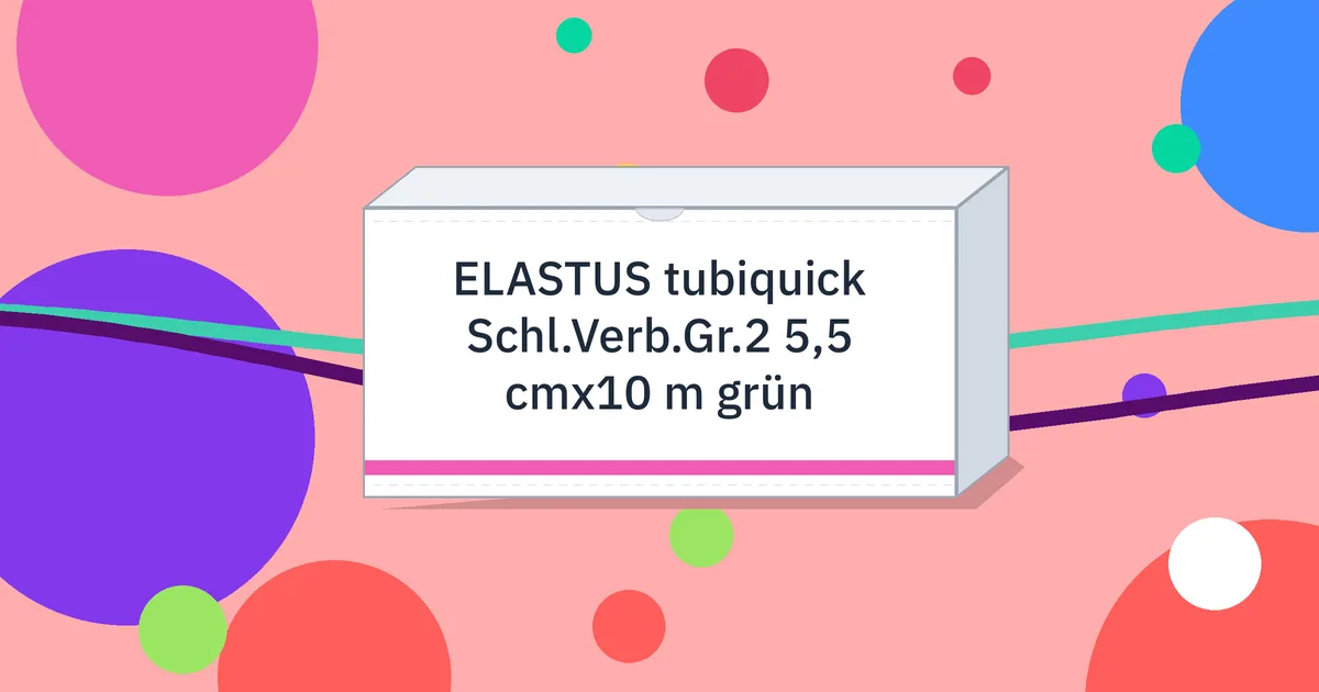 Symbolbild: Packung mit der Aufschrift ELASTUS tubiquick Schl.Verb.Gr.2 5,5 cmx10 m grün (PZN 17863426) – Verfügbarkeit und Bezug in Apotheken in Frankfurt am Main