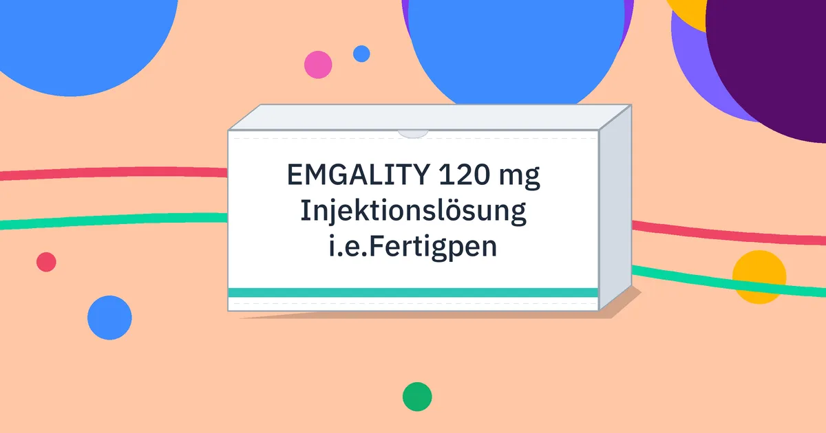 Symbolbild: Packung mit der Aufschrift EMGALITY 120 mg Injektionslösung i.e.Fertigpen (PZN 14445728) – Verfügbarkeit und Bezug in Apotheken in Frankfurt am Main