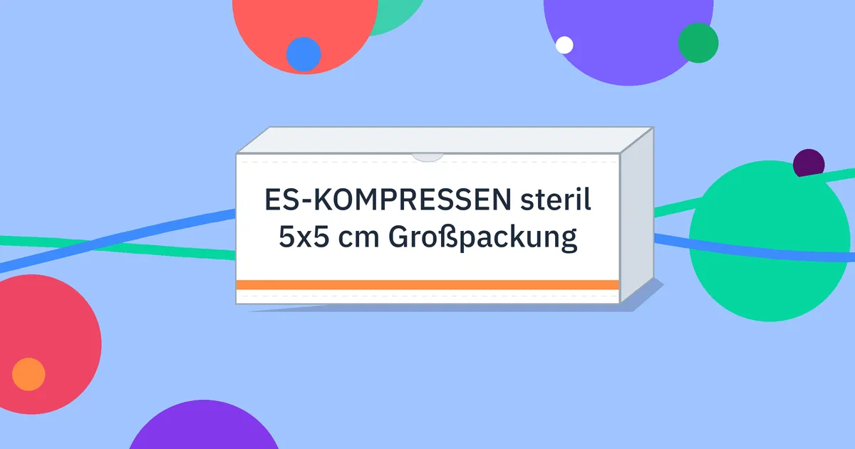 Symbolbild: Packung mit der Aufschrift ES-KOMPRESSEN steril 5x5 cm Großpackung (PZN 12579264) – Verfügbarkeit und Bezug in Apotheken in Frankfurt am Main