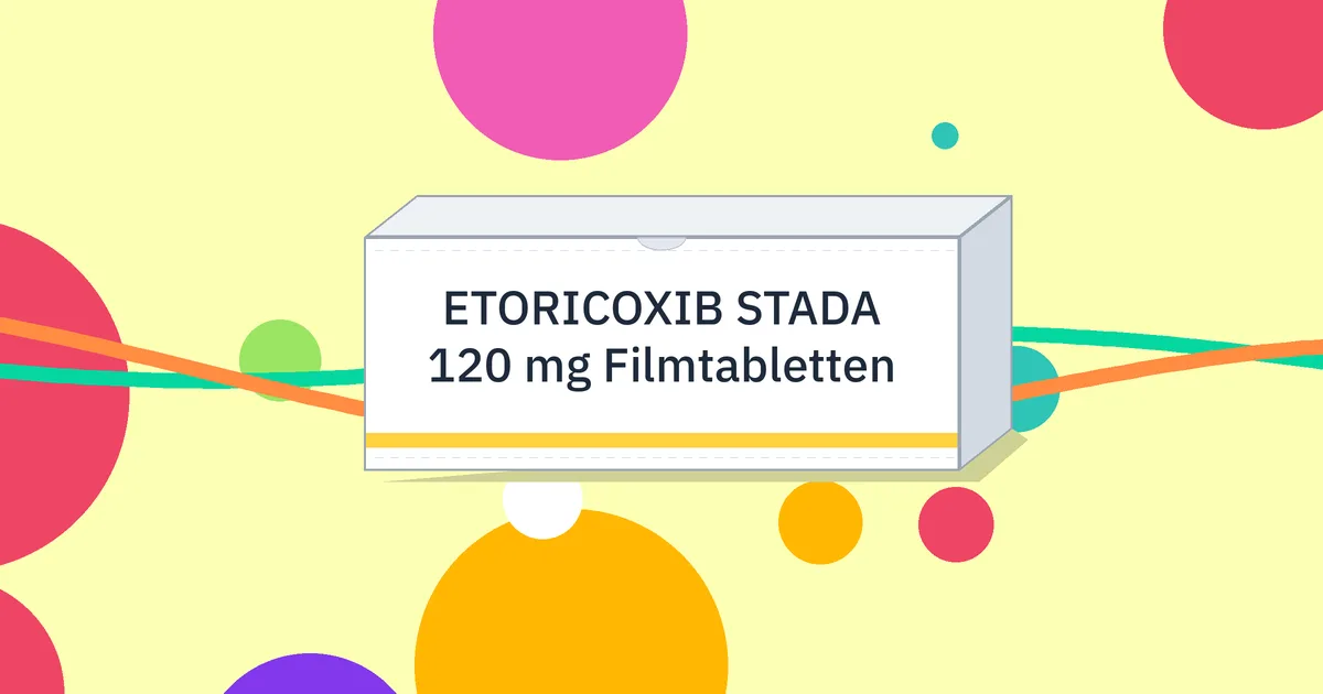 Symbolbild: Packung mit der Aufschrift ETORICOXIB STADA 120 mg Filmtabletten (PZN 12443211) – Verfügbarkeit und Bezug in Apotheken in Frankfurt am Main