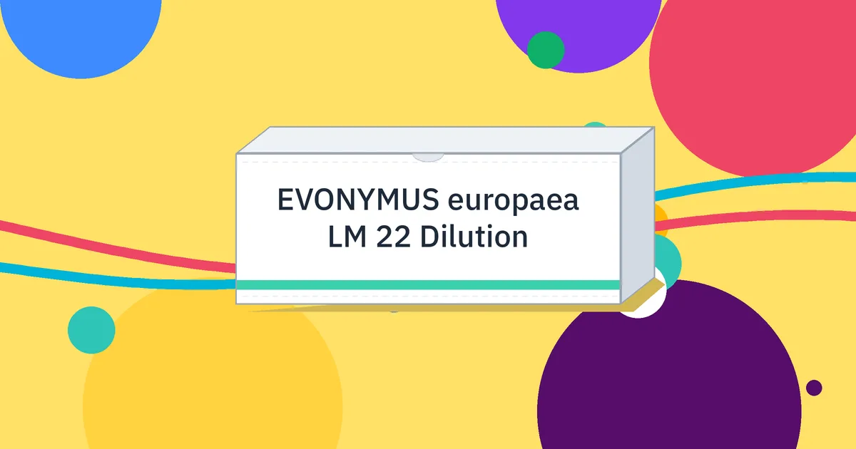 Symbolbild: Packung mit der Aufschrift EVONYMUS europaea LM 22 Dilution (PZN 13484755) – Verfügbarkeit und Bezug in Apotheken in Frankfurt am Main