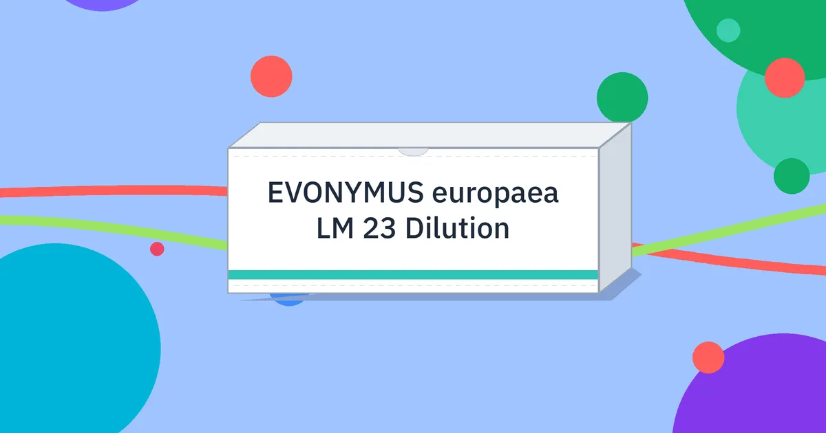 Symbolbild: Packung mit der Aufschrift EVONYMUS europaea LM 23 Dilution (PZN 13484761) – Verfügbarkeit und Bezug in Apotheken in Frankfurt am Main