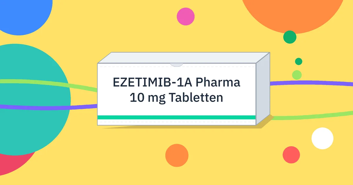 Symbolbild: Packung mit der Aufschrift EZETIMIB-1A Pharma 10 mg Tabletten (PZN 13828887) – Verfügbarkeit und Bezug in Apotheken in Frankfurt am Main
