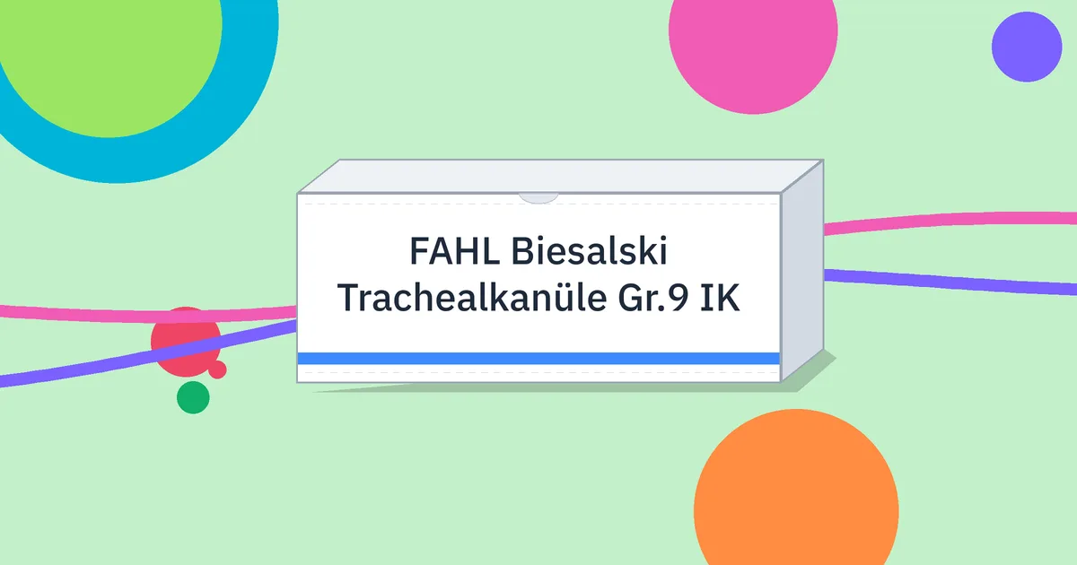 Symbolbild: Packung mit der Aufschrift FAHL Biesalski Trachealkanüle Gr.9 IK (PZN 14003083) – Verfügbarkeit und Bezug in Apotheken in Frankfurt am Main