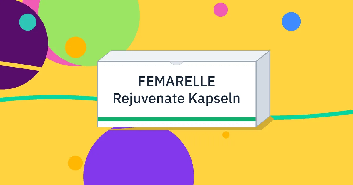 Symbolbild: Packung mit der Aufschrift FEMARELLE Rejuvenate Kapseln (PZN 19506624) – Verfügbarkeit und Bezug in Apotheken in Frankfurt am Main
