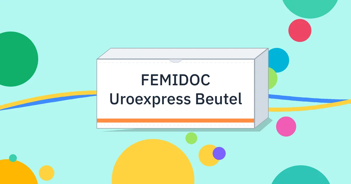 Symbolbild: Packung mit der Aufschrift FEMIDOC Uroexpress Beutel (PZN 16819920) – Verfügbarkeit und Bezug in Apotheken in Frankfurt am Main