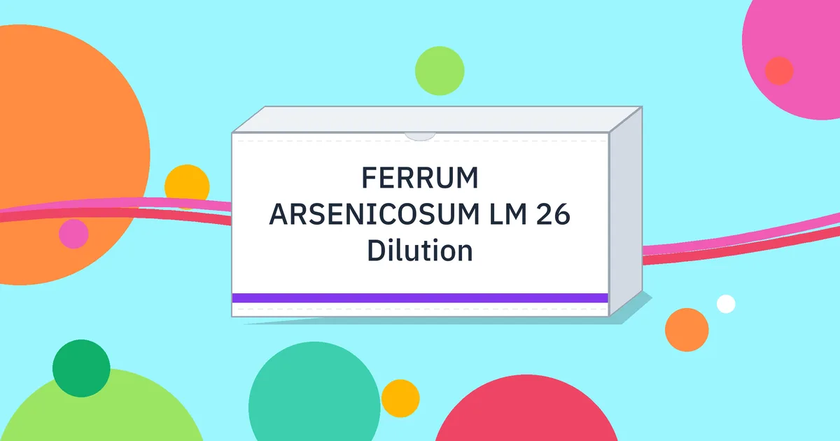 Symbolbild: Packung mit der Aufschrift FERRUM ARSENICOSUM LM 26 Dilution (PZN 12847664) – Verfügbarkeit und Bezug in Apotheken in Frankfurt am Main